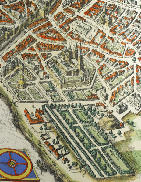Map of Paris in a later hand-colored state, first published in 1615 ...